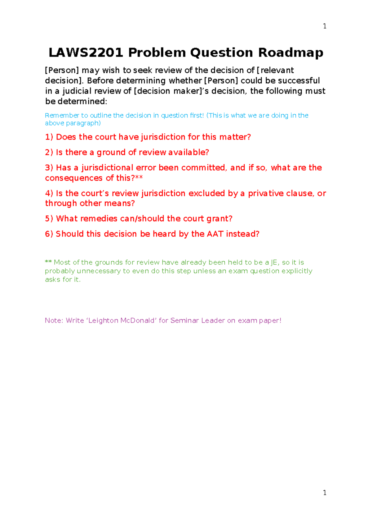 LAWS2201 Problem Question Roadmap - LAWS2201 Problem Question Roadmap ...