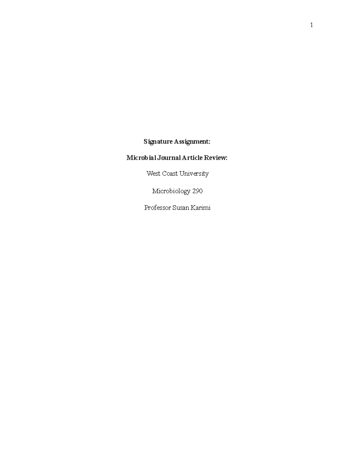 Signature Assignment Microbial Journal Article Review-2 - 1 Signature Assignment: Microbial ...