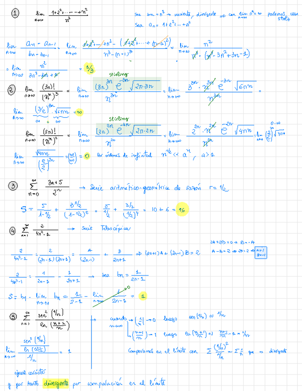 Soluciones test 4 comp - 2 lim sea bu = n3 - > neciente S divergente ...