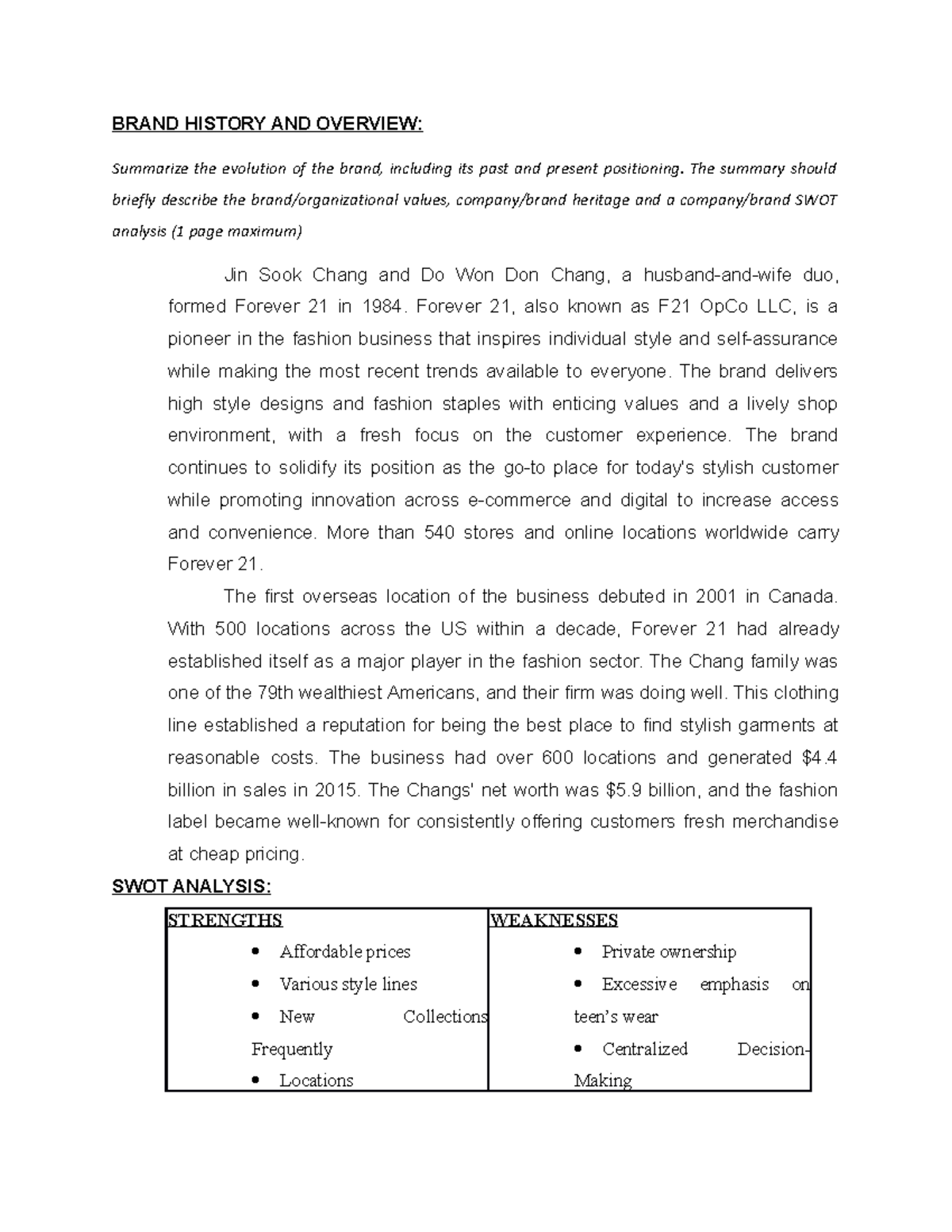 Brand History AND Overview - BRAND HISTORY AND OVERVIEW: Summarize the ...