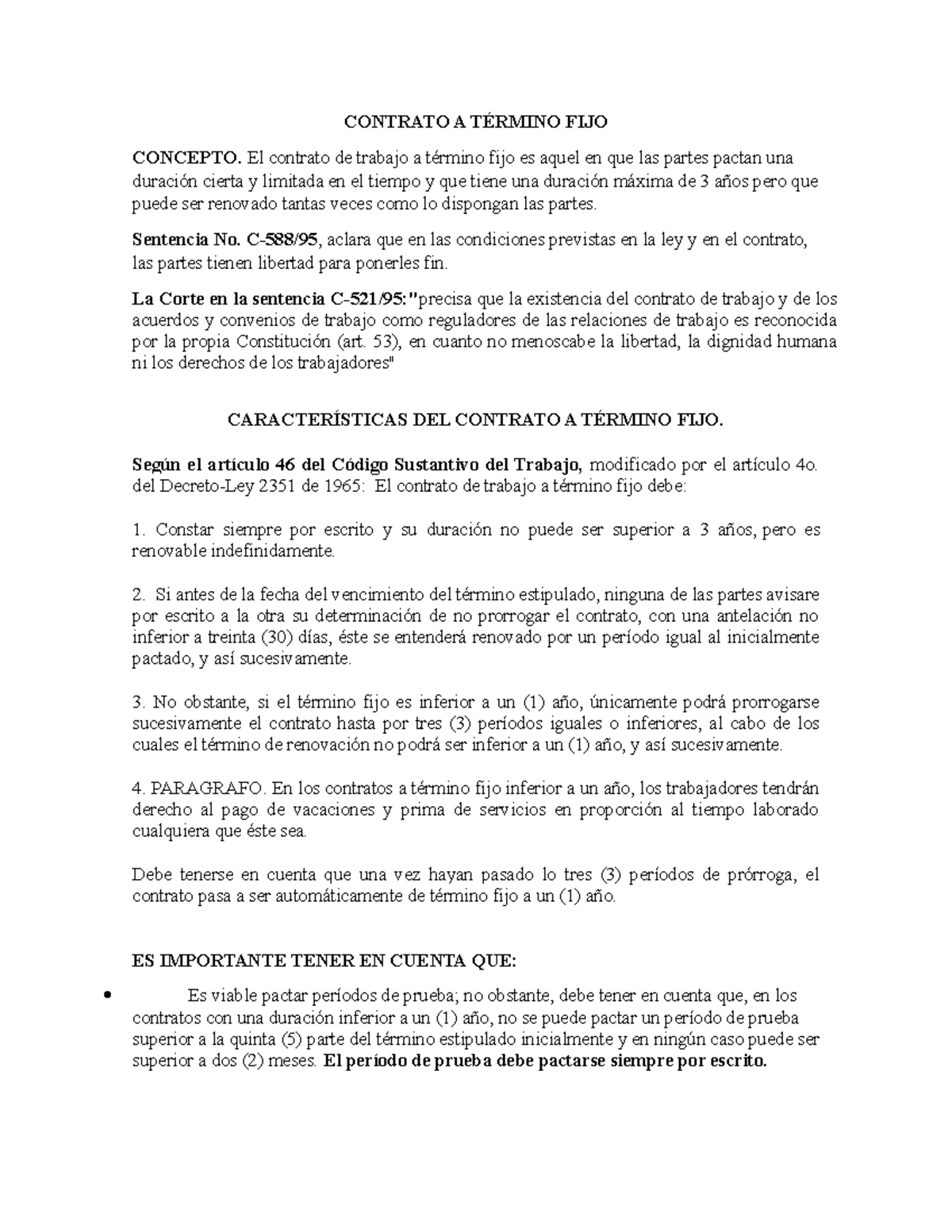 Contrato Término FIJO - CONTRATO A TÉRMINO FIJO CONCEPTO. El contrato ...
