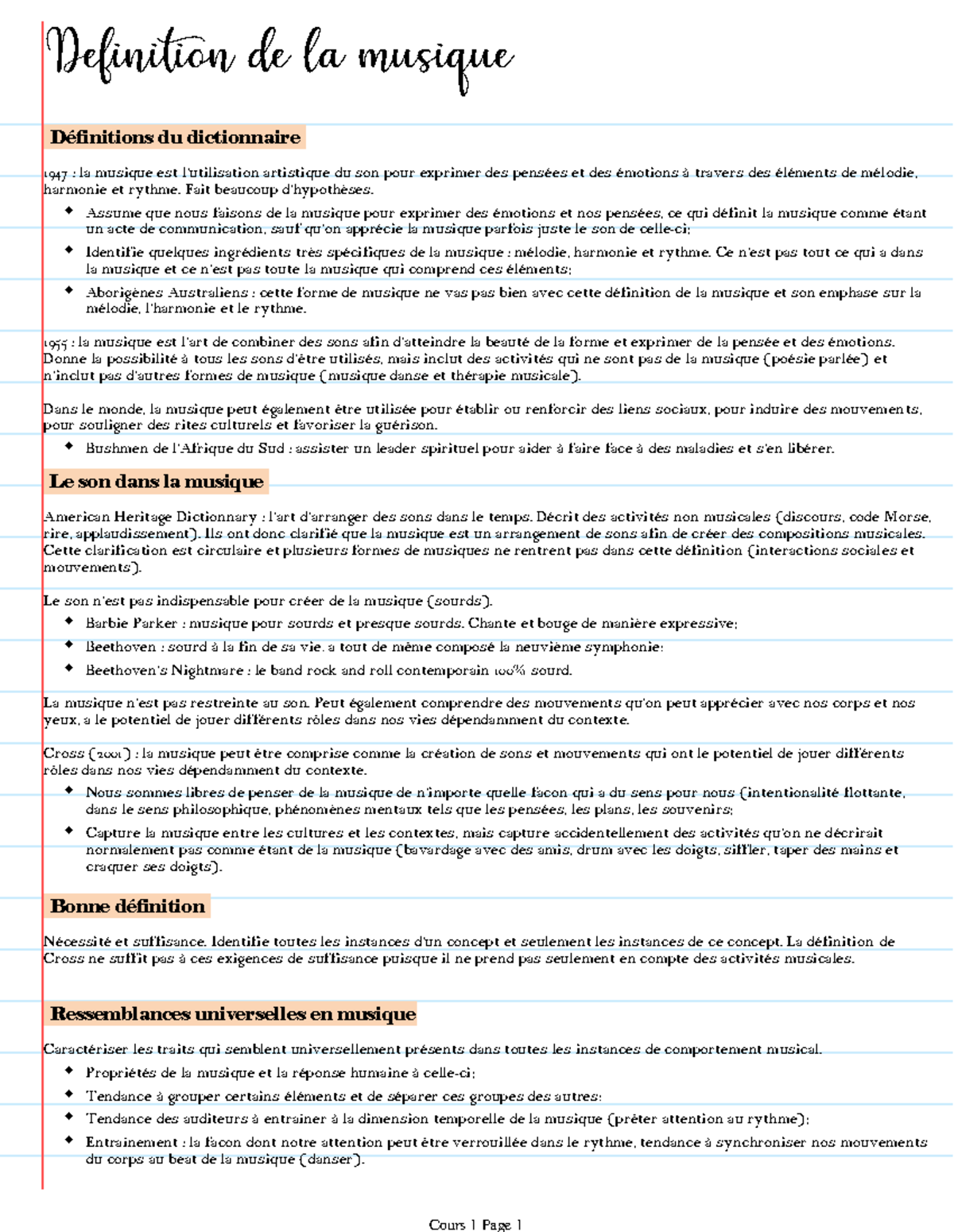 Cours 1 - Définition de la musique, nature contre culture, origine de ...