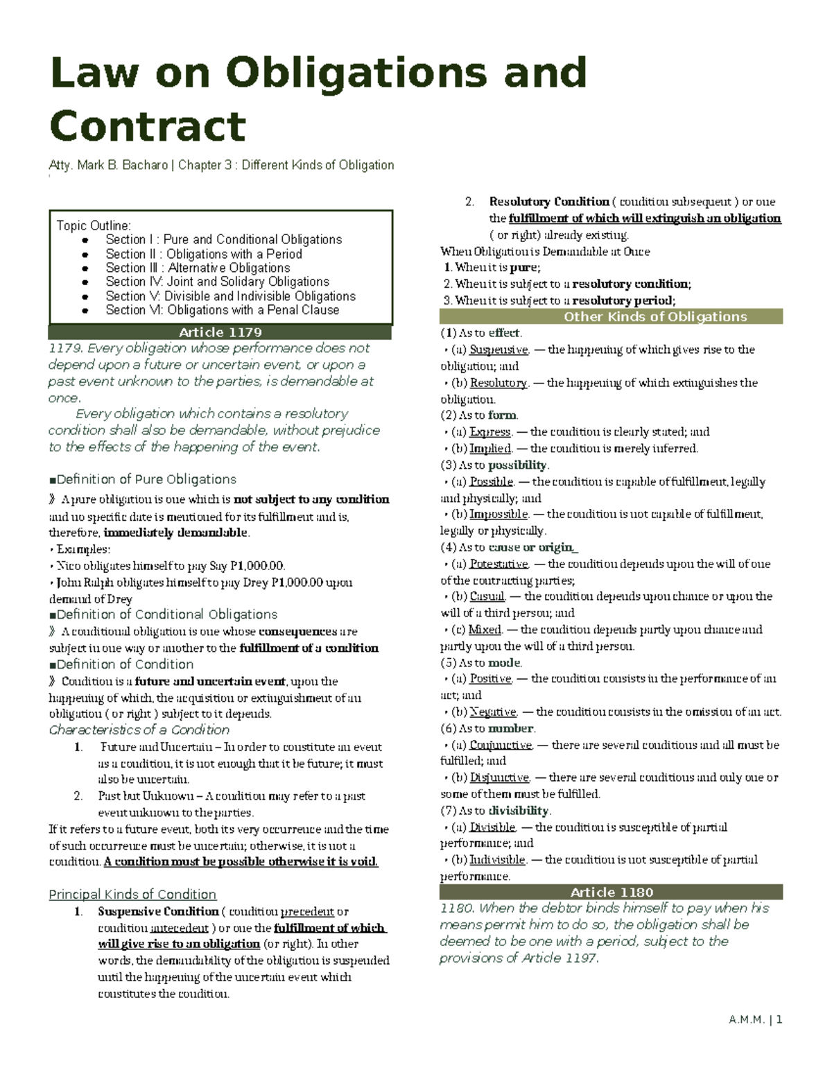 Oblico-midterms-reviewer - Law on Obligations and Contract Atty. Mark B ...