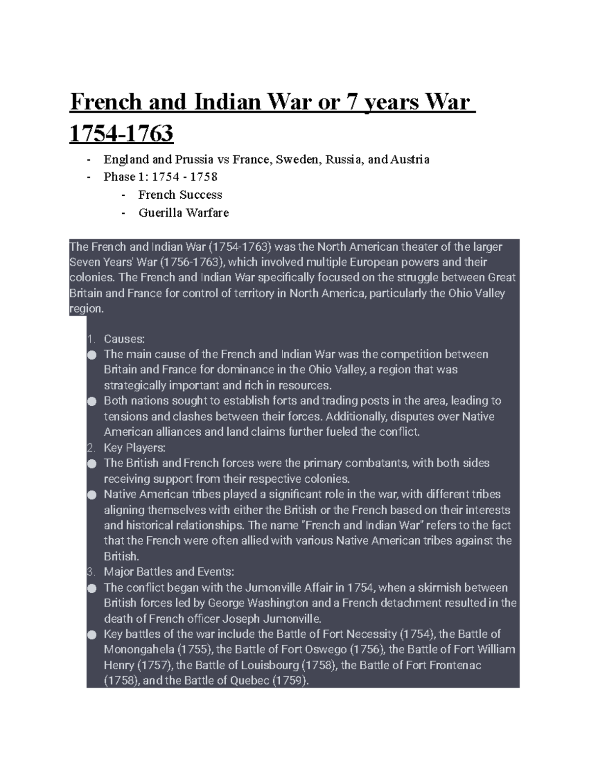French and Indian War or 7 years War 1754-1763 - French and Indian War ...
