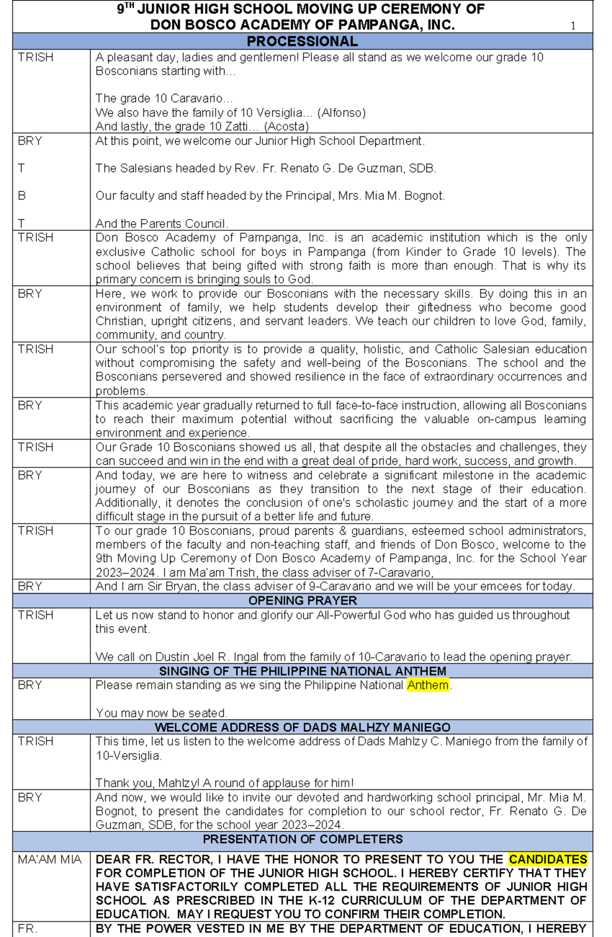 Moving UP Script (23-24) Edited - ####### 1 9 TH JUNIOR HIGH SCHOOL ...