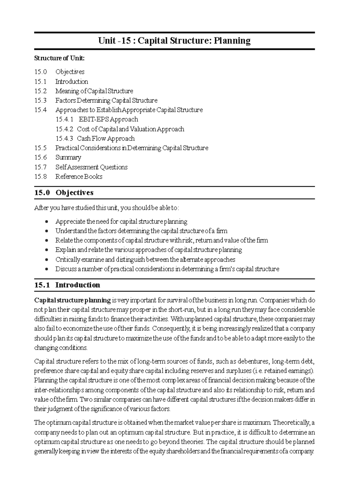 Capital Structure: Planning - Unit -15 : Capital Structure: Planning ...