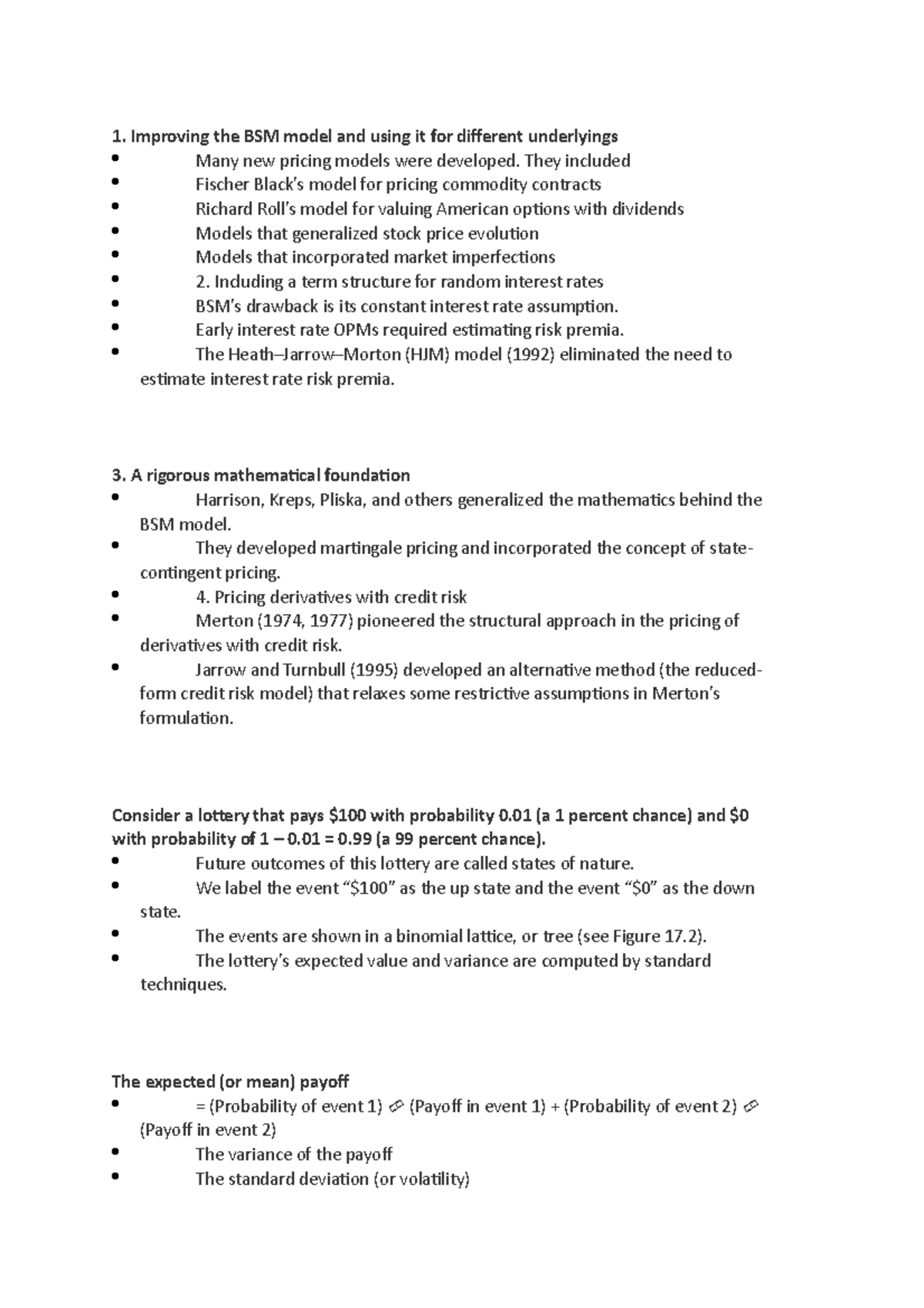 BEA602,week4-6 - Lecture note 4 - 1. Improving the BSM model and using ...