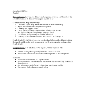 JOUR201 Chapter 7-8 Notes - J OURNALISM 201 N OTES C HAPTERS 7 AND 8 ...
