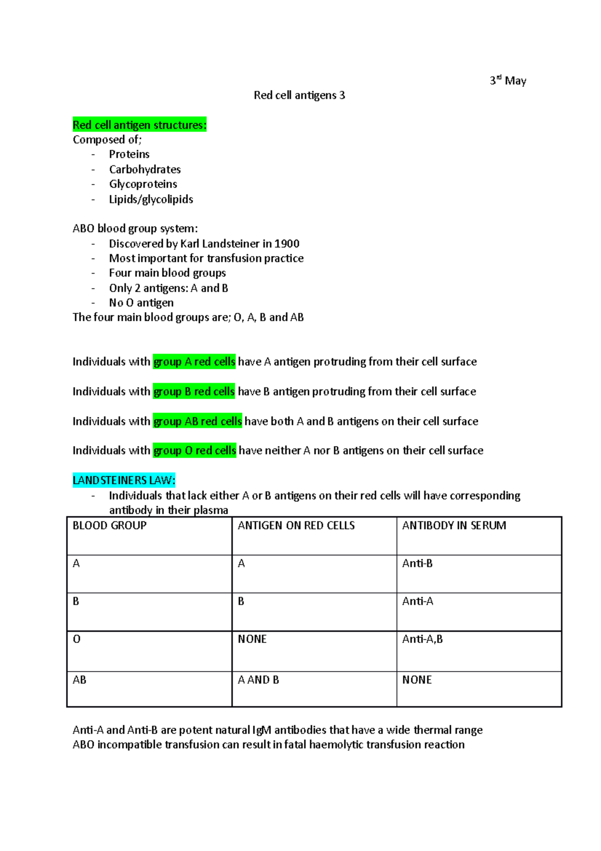 Red cell antigens 3 - 3rd May - 3 rd May Red cell antigens 3 Red cell ...