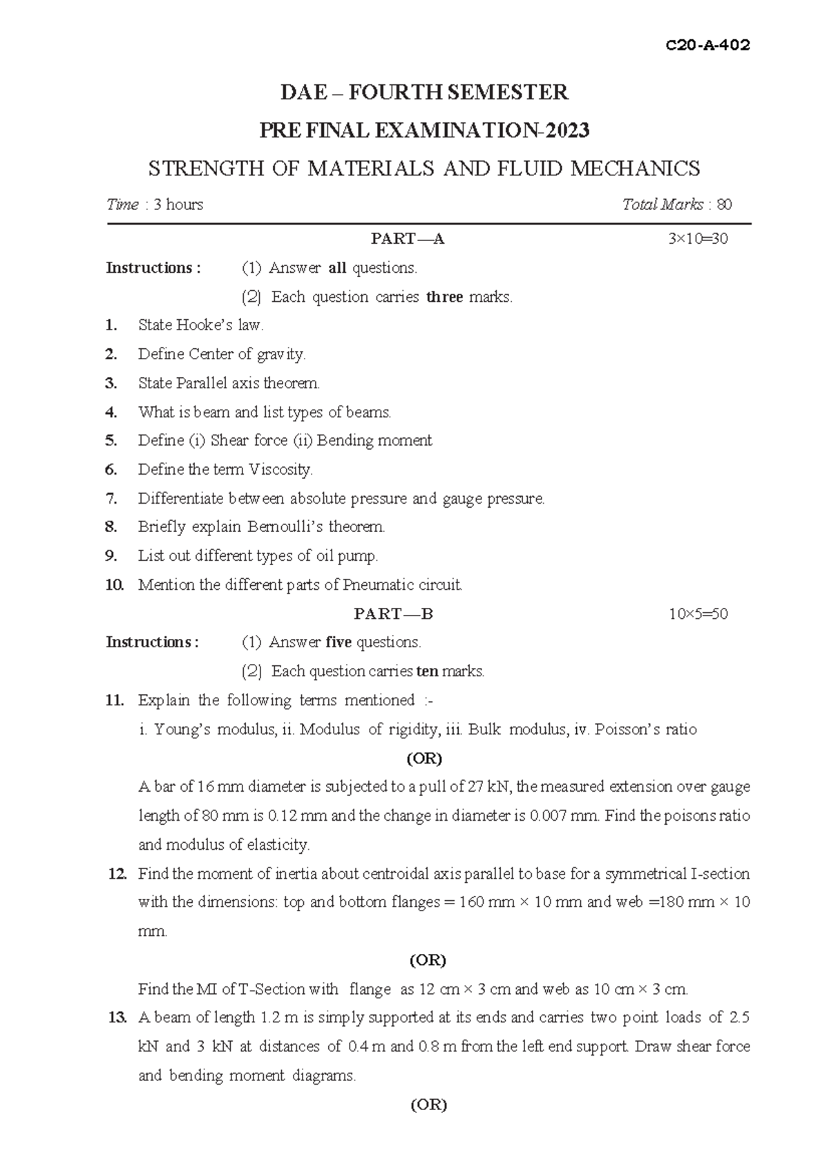 SM FM Pre Final 2023 Set 2 - C20-A- DAE – FOURTH SEMESTER PRE FINAL ...