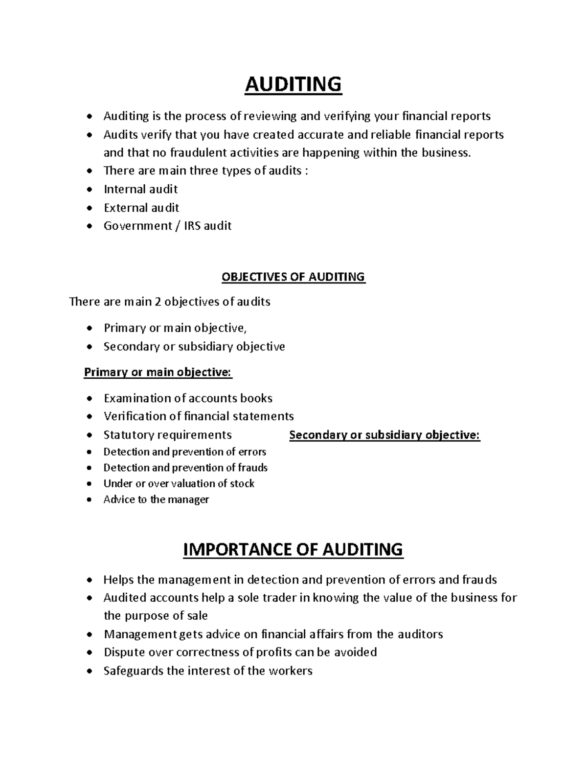 Audit - There are main three types of audits : Internal audit External ...