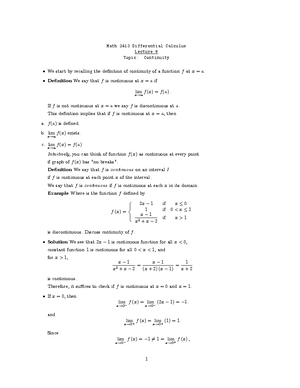 Calculus I and II Materials (1) - Math 2413 Differential Calculus Lecture 2 Topic: Algebra and ...