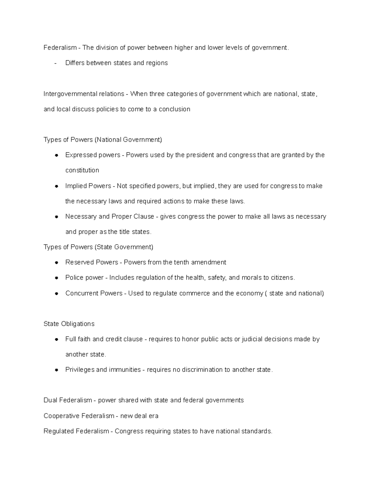 Ch.3 Gov pg1 - Types of powers the state and national government have ...