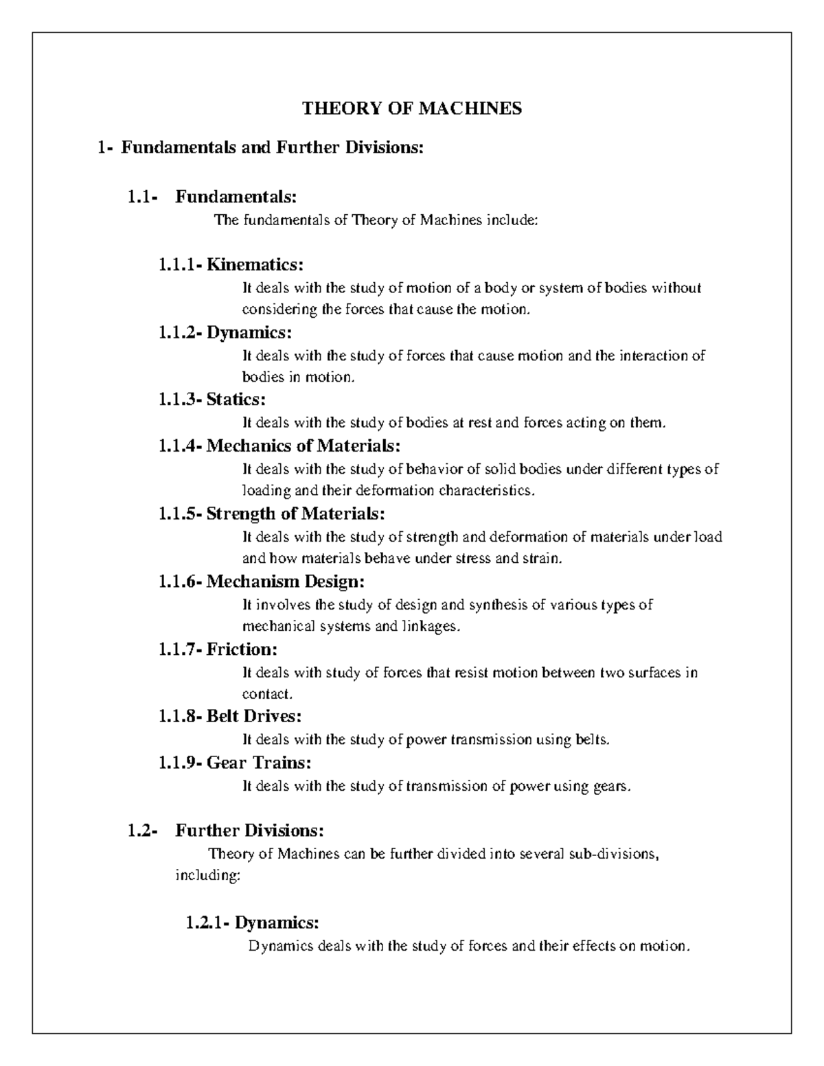 Report 01 - Theory of Machine - THEORY OF MACHINES 1 - Fundamentals and ...