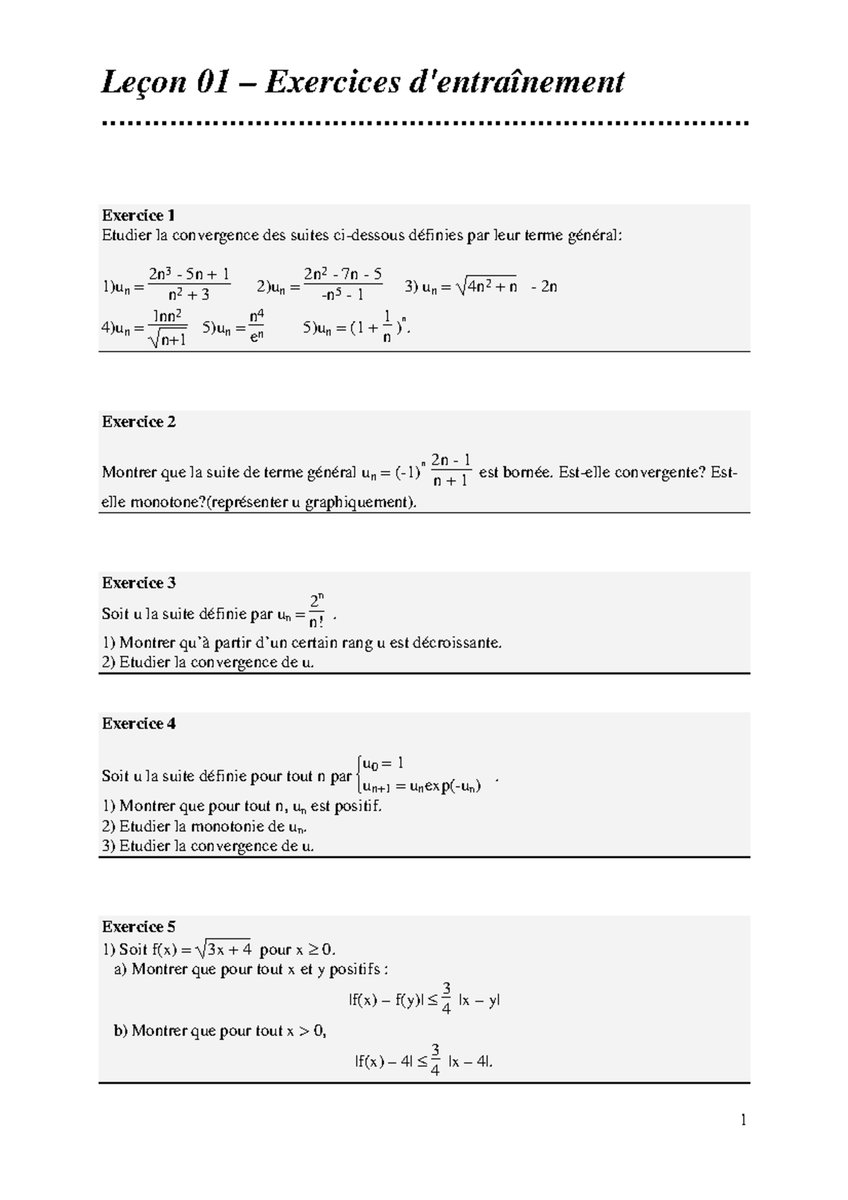 Leçon 01 Exercices d'entraînement - Leçon 01 – Exercices d'entraînement ...