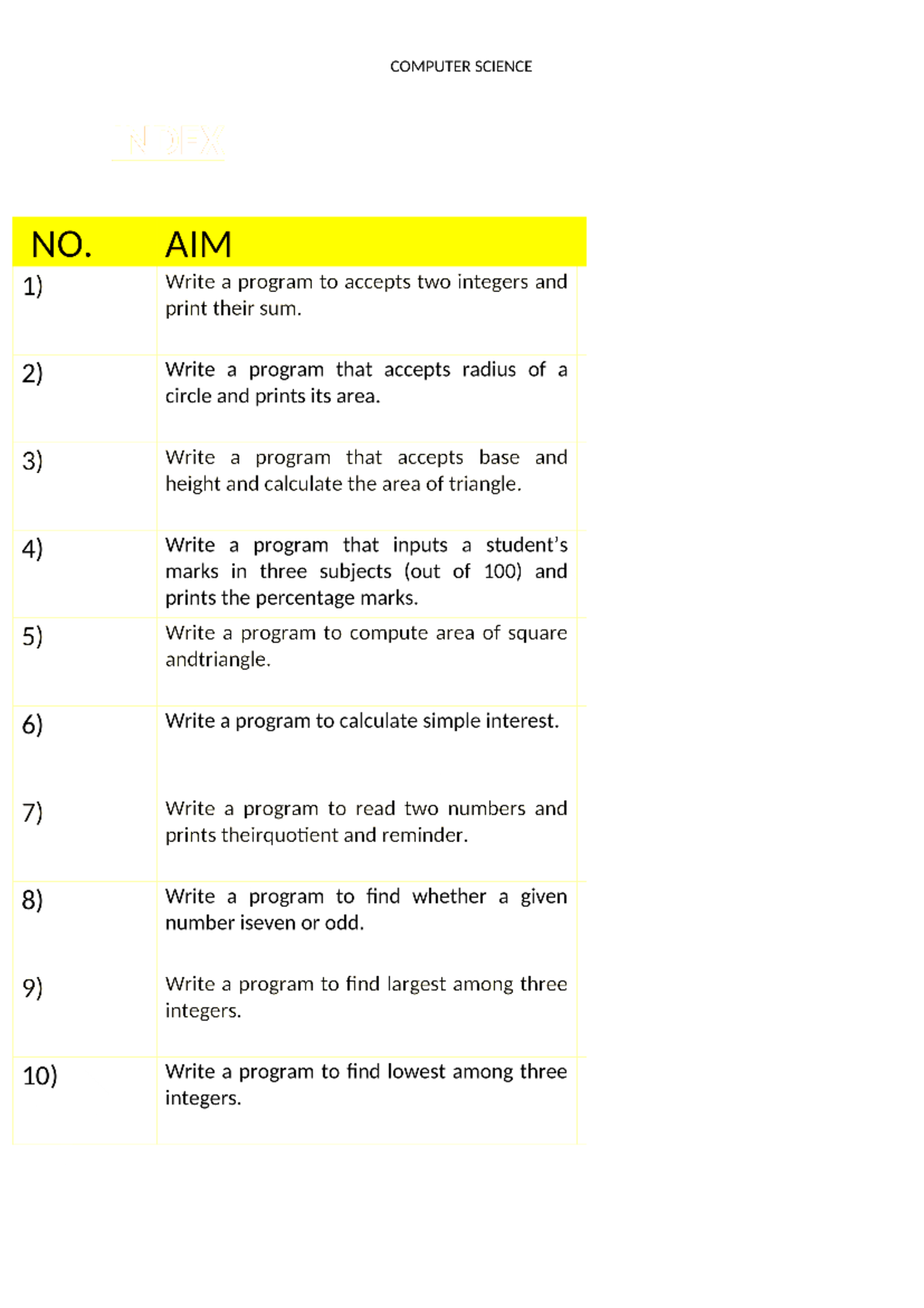 XI Practical FILE Program LIST - Computer Science HL - Studocu