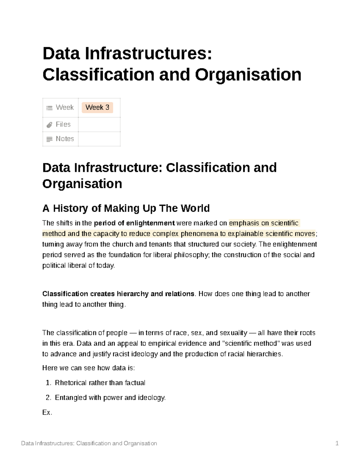 Week 3 Lecture Notes Data Infrastructures Data Infrastructures Classification And
