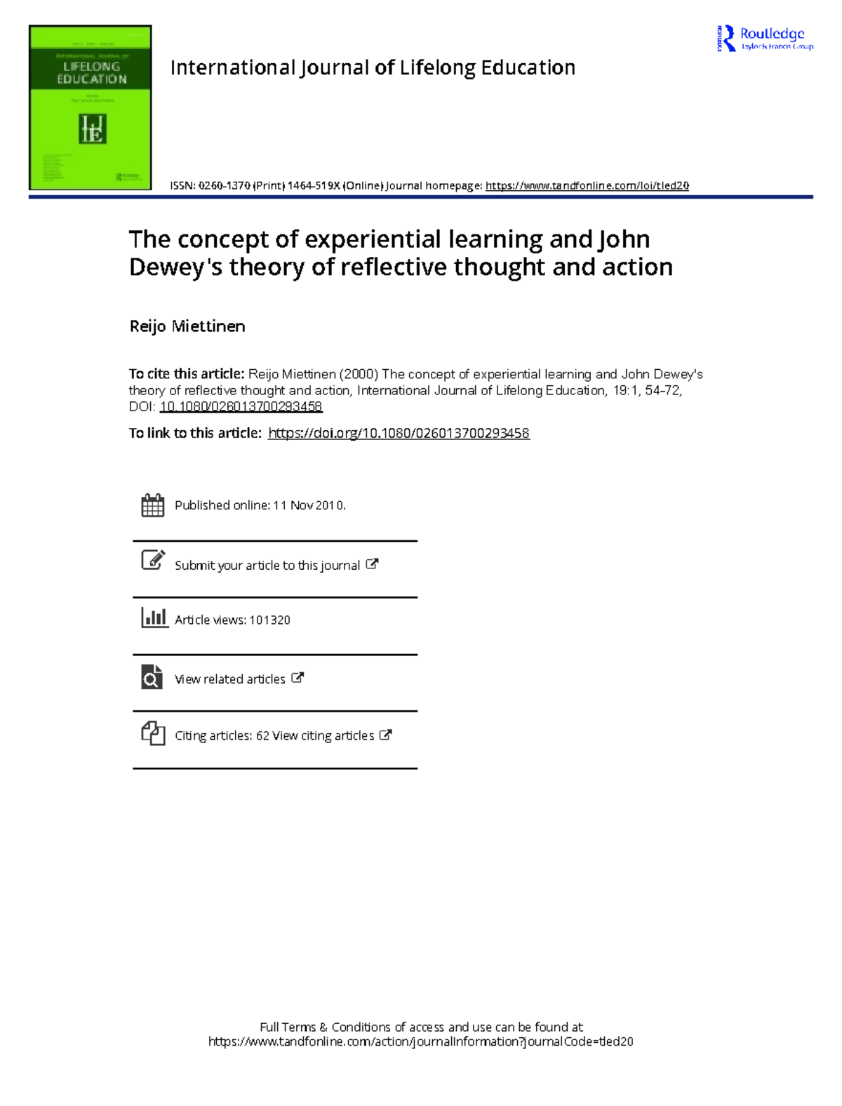 The concept of experiential learning and John Dewey s theory of ...