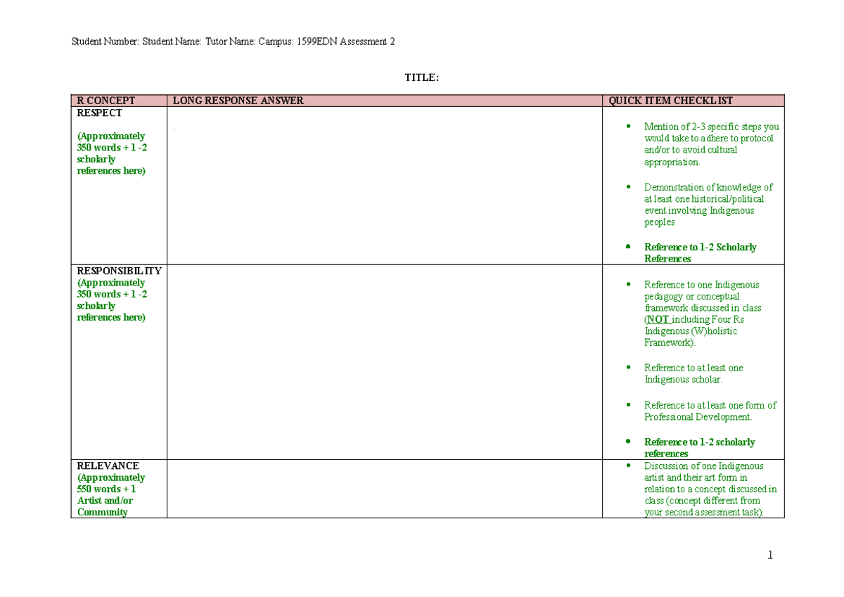 2024 A2 Template - Student Number: Student Name: Tutor Name: Campus ...