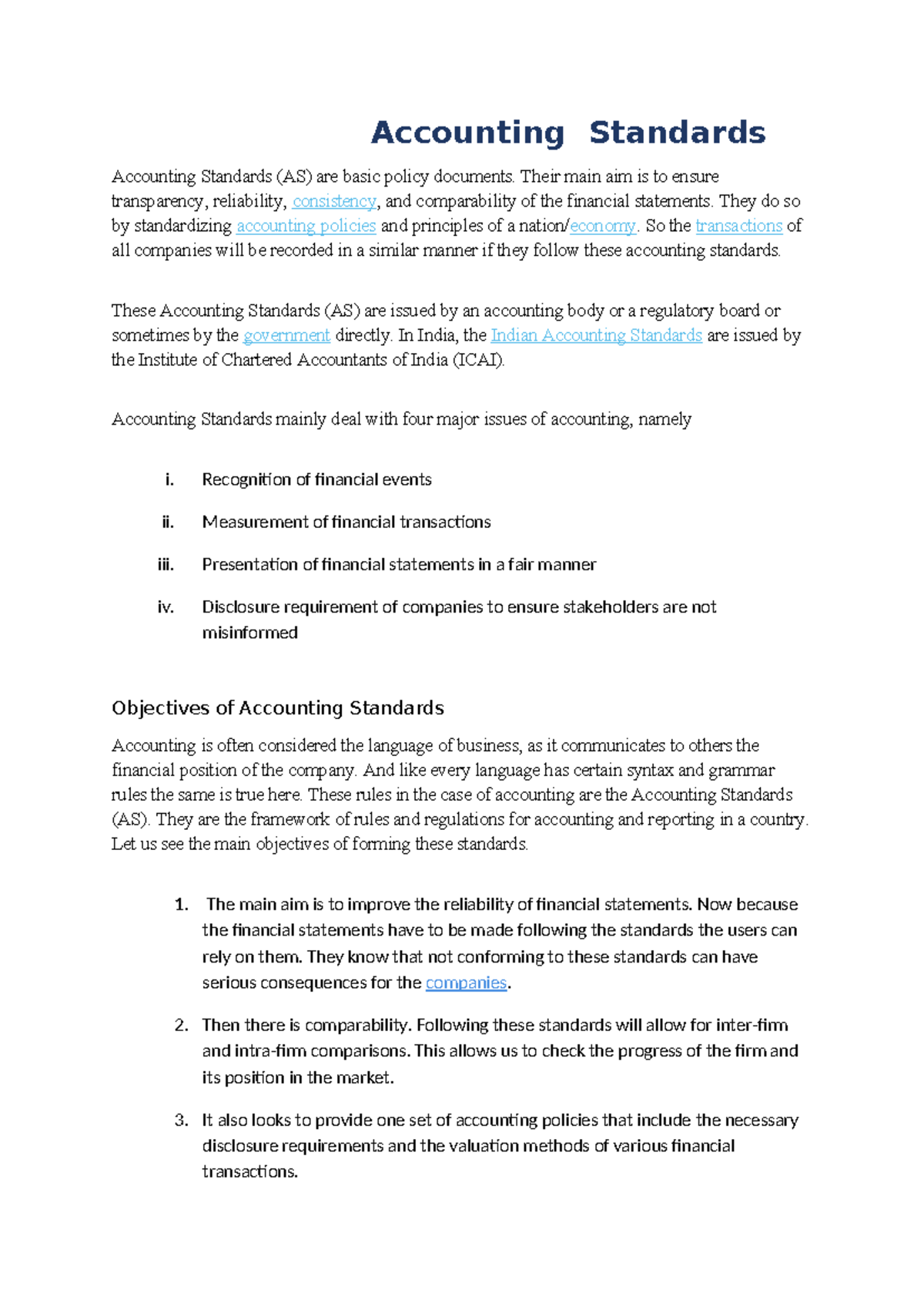 Accounting Standards notes - Accounting Standards Accounting Standards ...