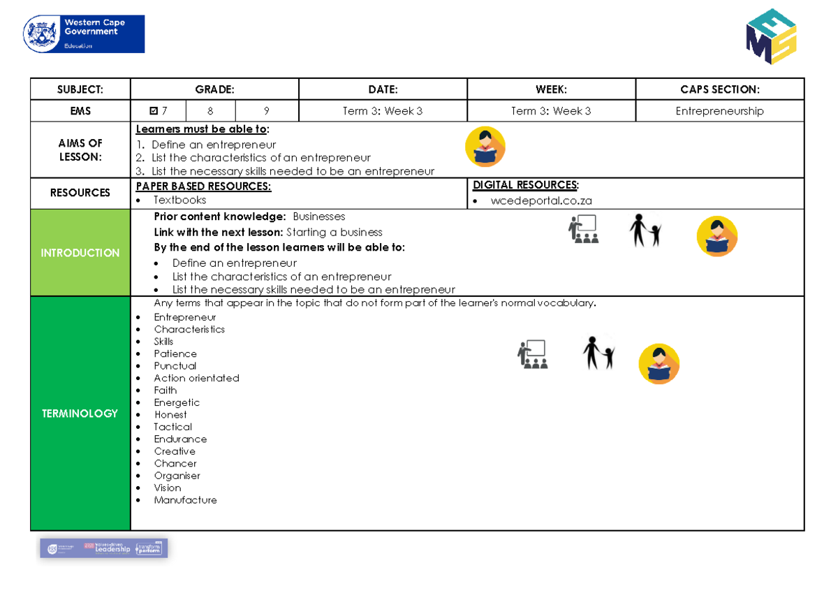 EMS Gr 7 Term 3 Week 3 - lesson plan - SUBJECT: GRADE: DATE: WEEK: CAPS ...