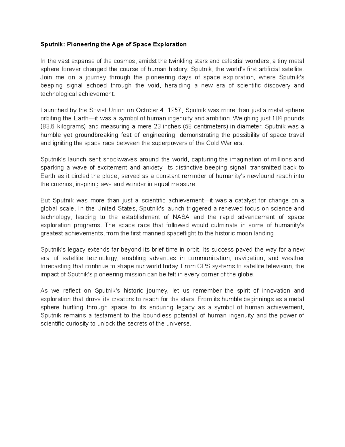 Sputnik Pioneering the Age of Space Exploration - Join me on a journey ...