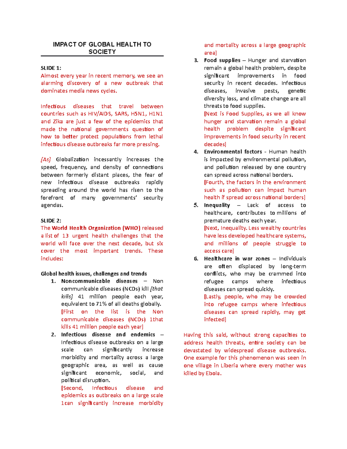 Impact OF Global Health TO Society - IMPACT OF GLOBAL HEALTH TO SOCIETY ...