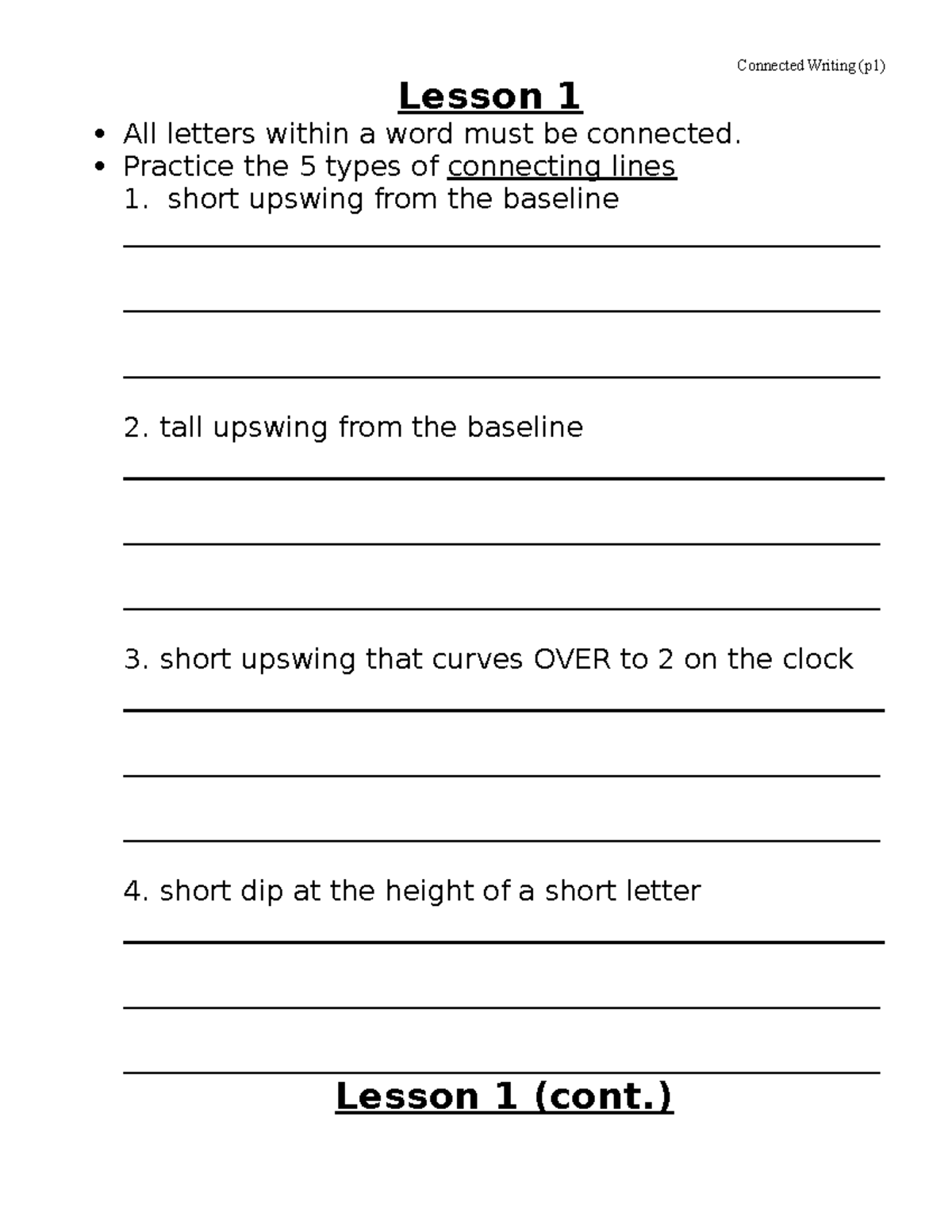 Connected Writing - Notes - Connected Writing (p1) Lesson 1 All letters ...