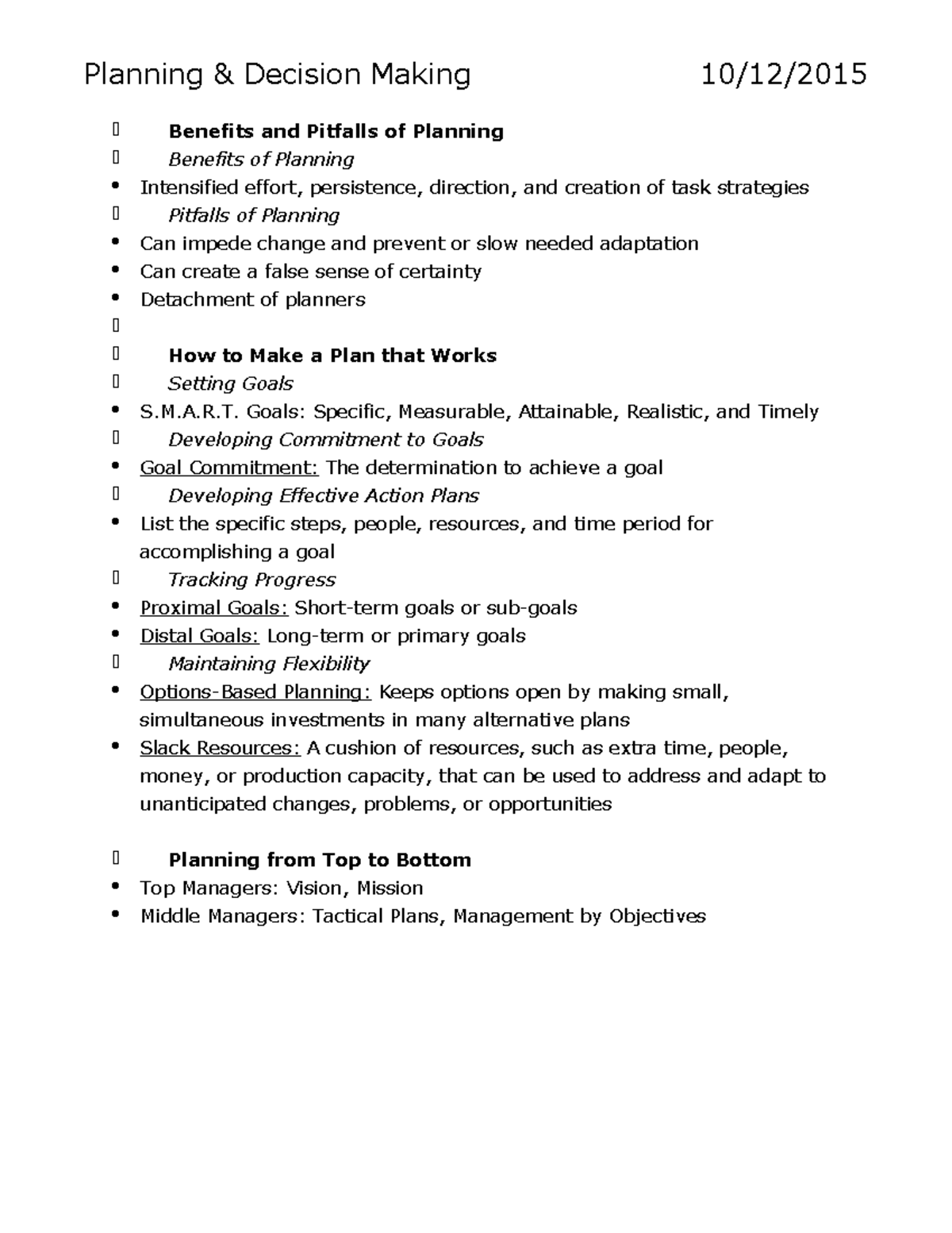 Planning & Decision Making - Planning & Decision Making 10/12/ Benefits ...