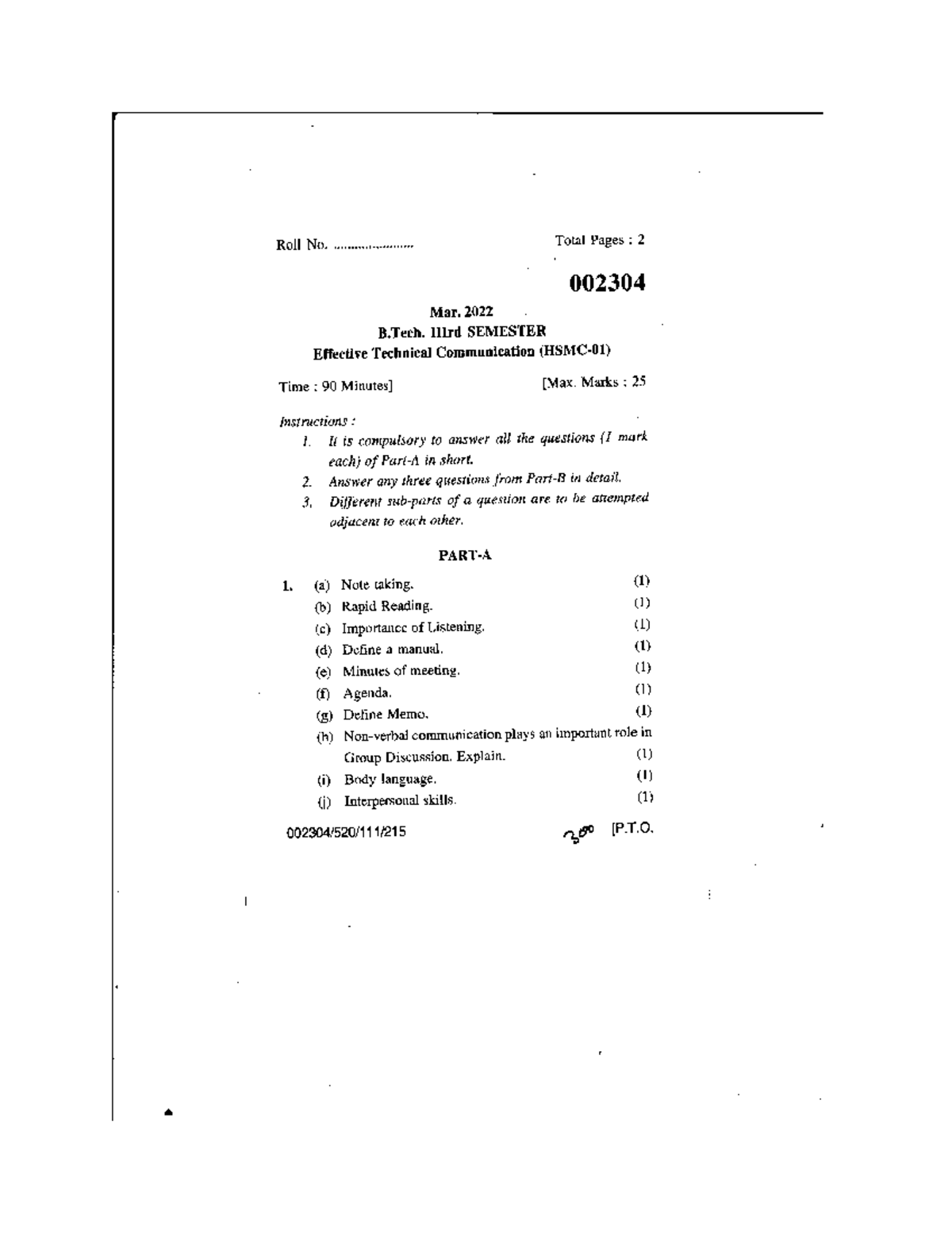 Elective Technical Communication 301305 - B.tech - Studocu