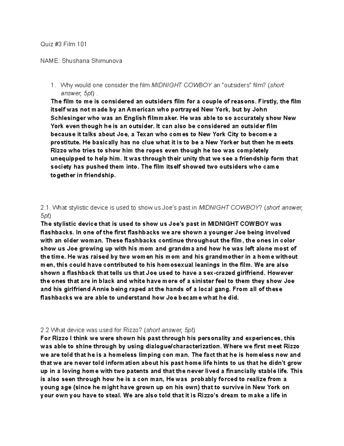 Quiz #3 Film 101 copy copy - FILM 101.00 - Hunter College - Studocu