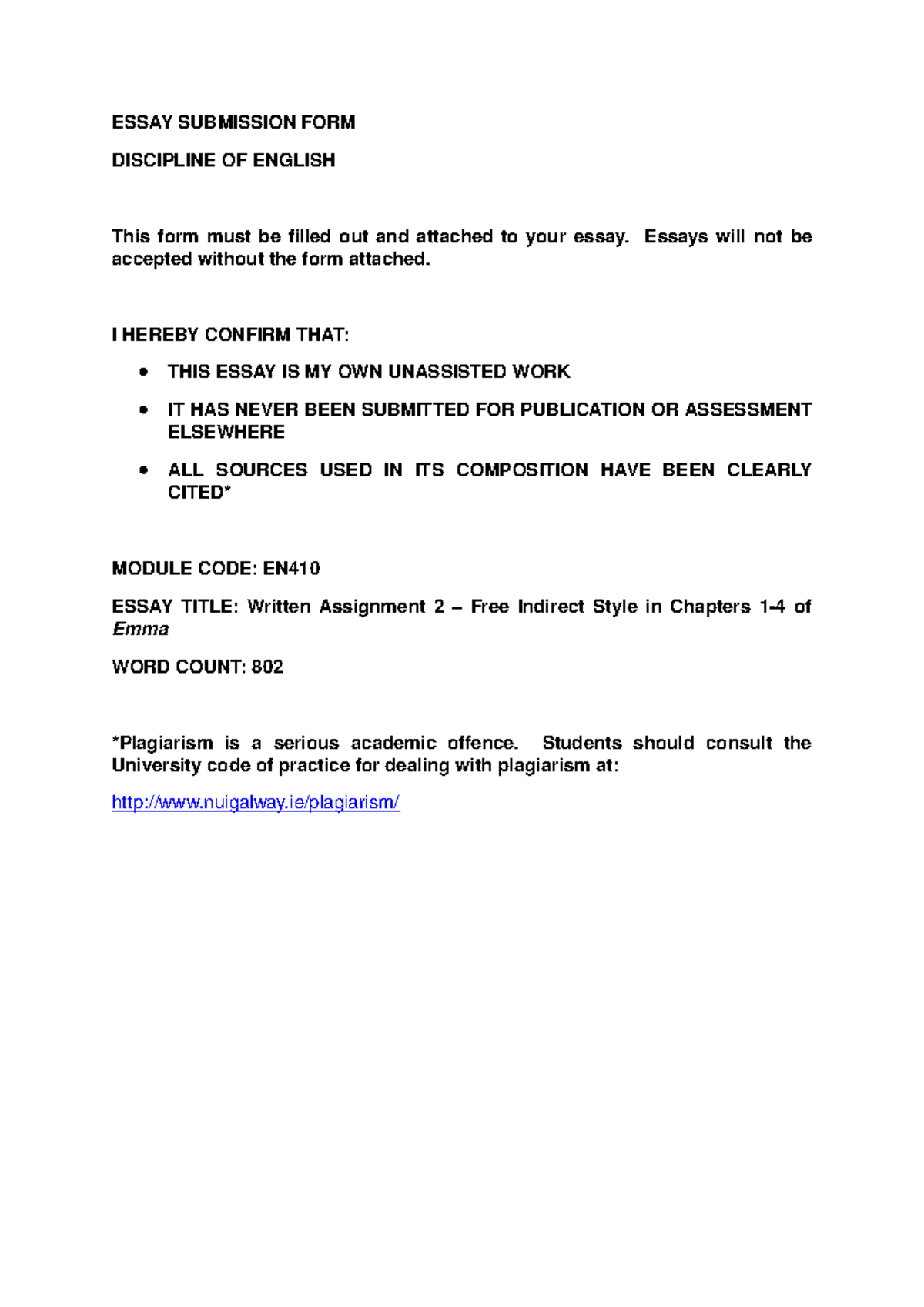 Free Indirect Style in Chapters 1-4 of Emma by Jane Austen - ESSAY ...