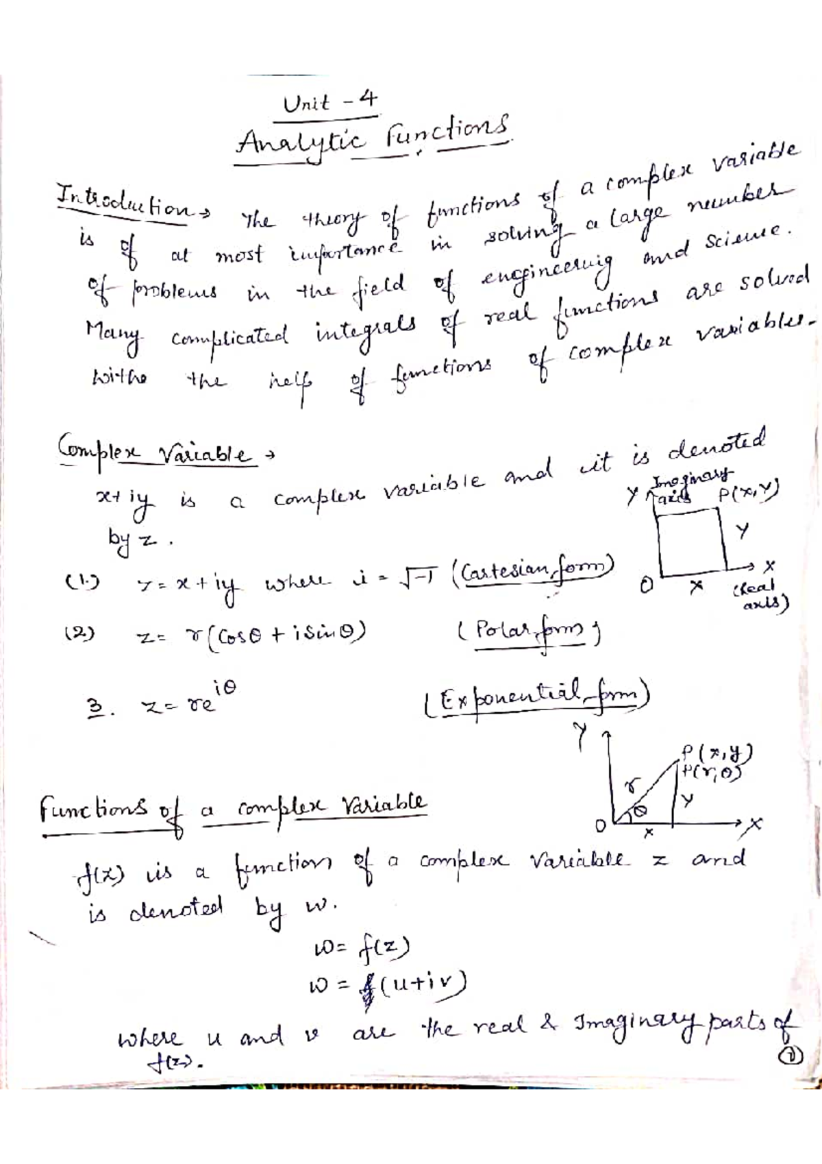 Unit 4 Analytic Function( Part 1) - B. Tech CSE - Studocu