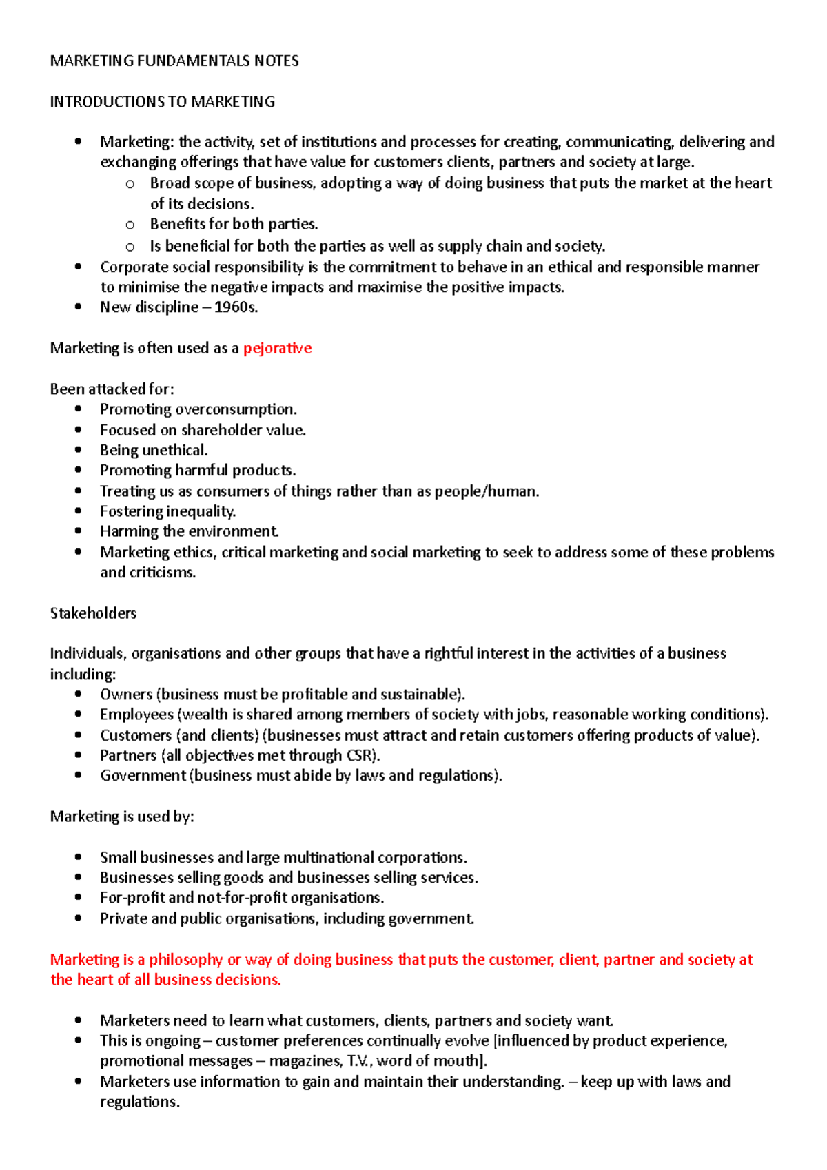 Marketing Fundamentals Notes - MARKETING FUNDAMENTALS NOTES ...