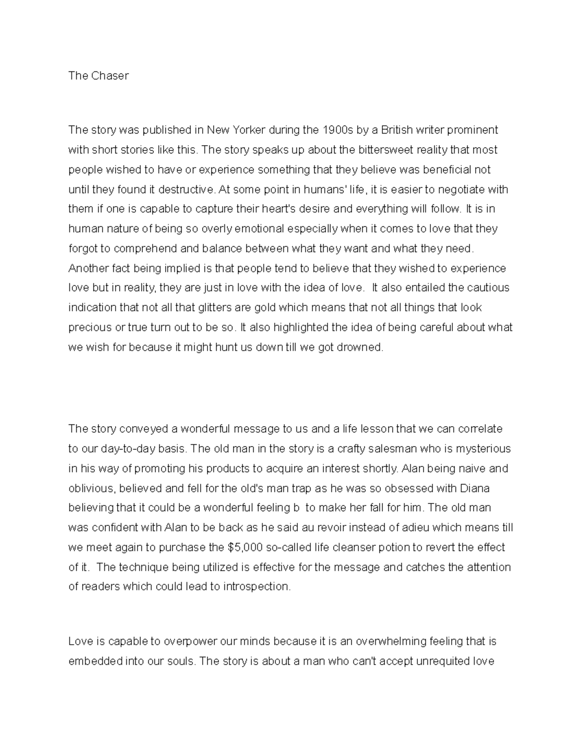 THE Chaser Story Analysis - The Chaser The story was published in New ...