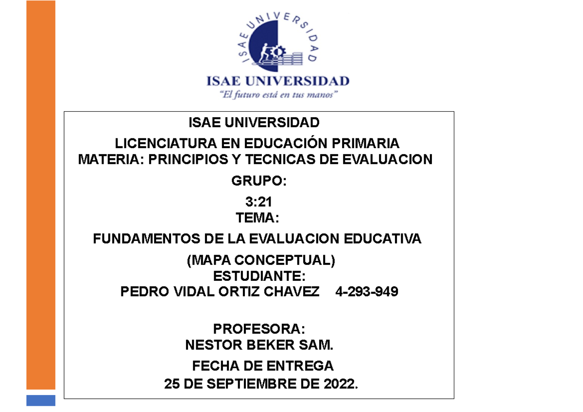 Mapa conceptual pedro - principios y tecnicas de evaluacion - ISAE ...