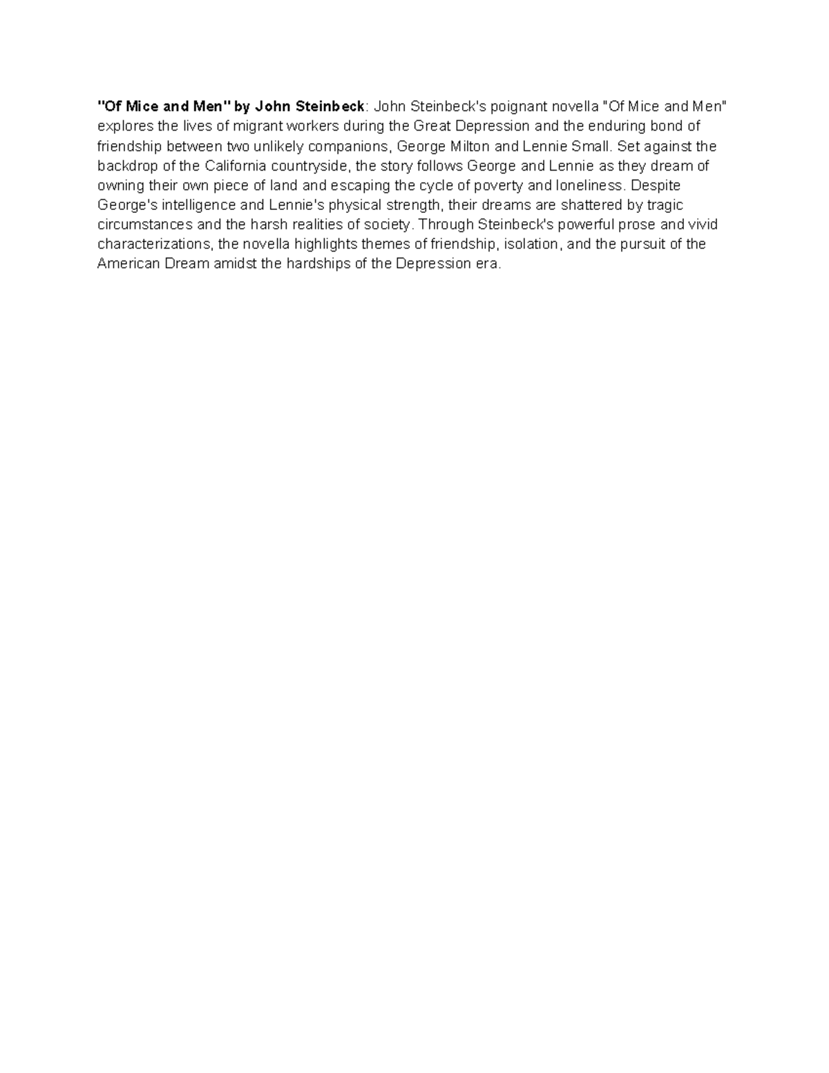 Reading 5 - "Of Mice and Men" by John Steinbeck: John Steinbeck's ...