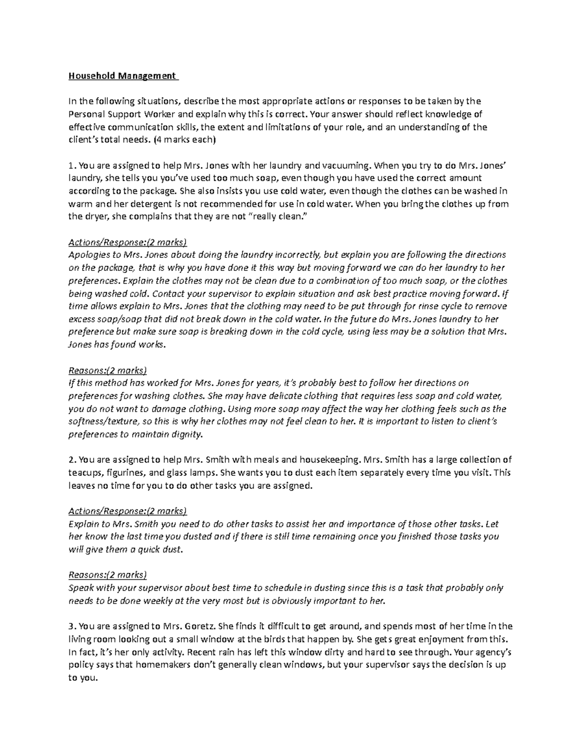 Module 6 household Management - Household Management In the following ...