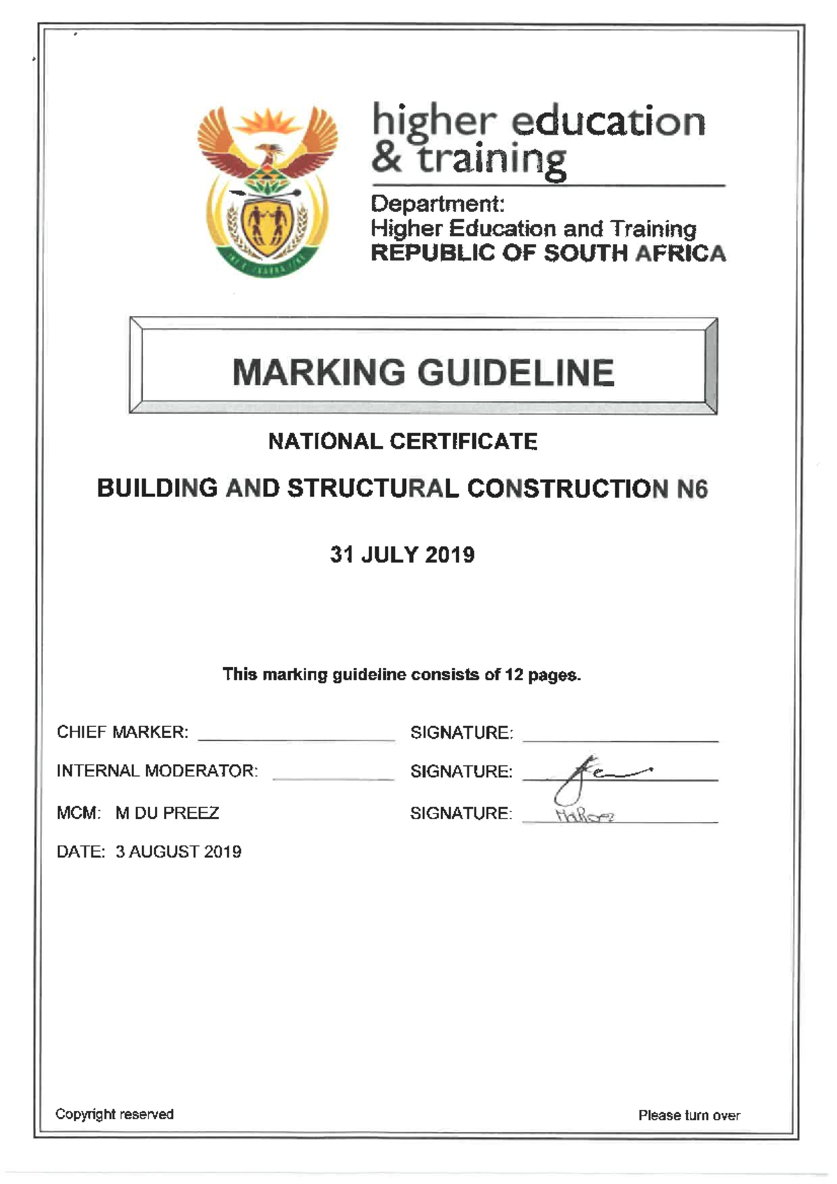 Building AND Structural Construction N6 MEMO AUG 2019 - Studocu