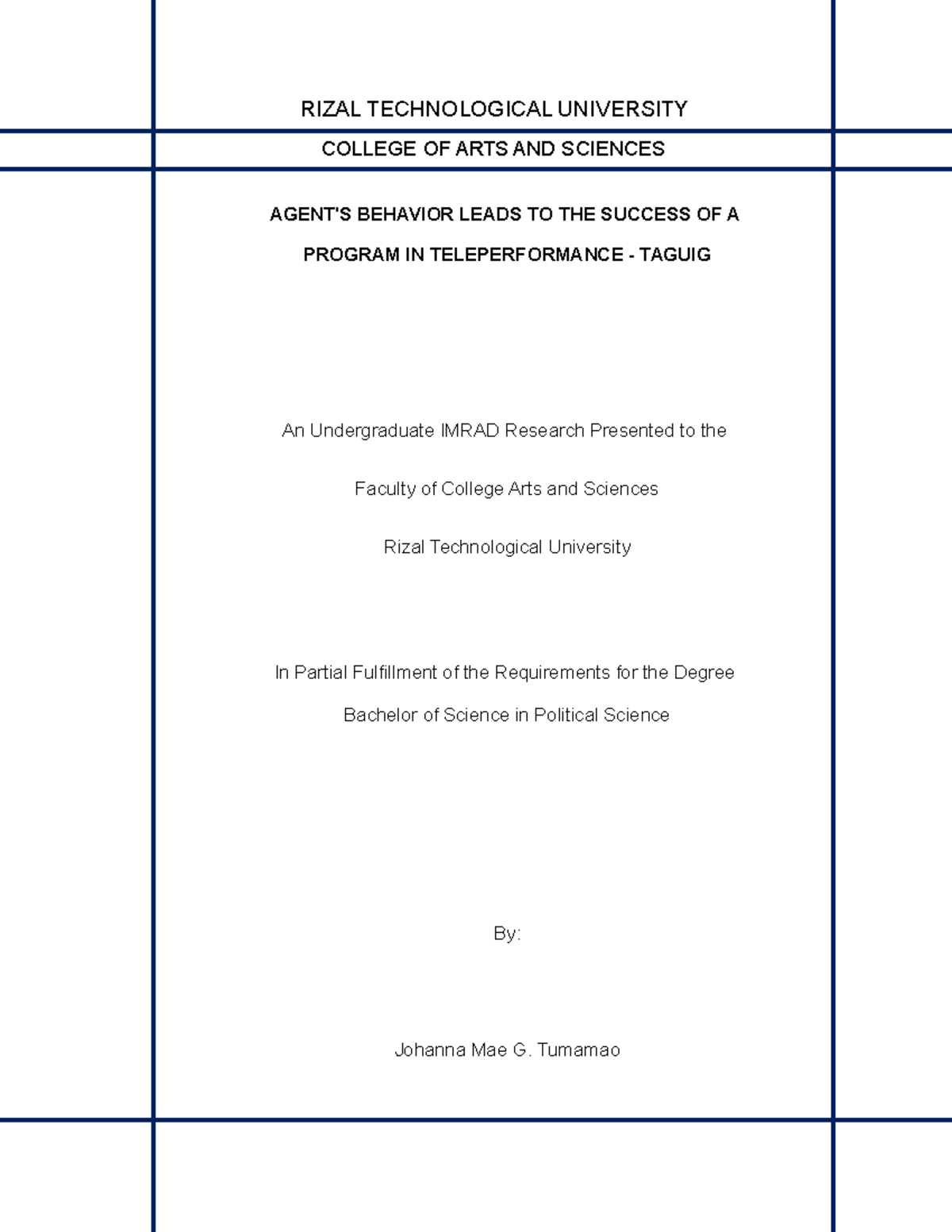 Imrad-Tumamao - Imrad Research - COLLEGE OF ARTS AND SCIENCES AGENT'S ...