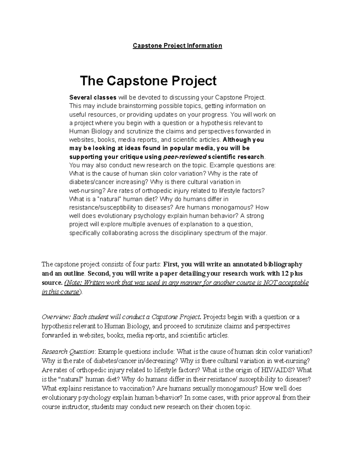 Capstone Project Information - This may include brainstorming possible ...