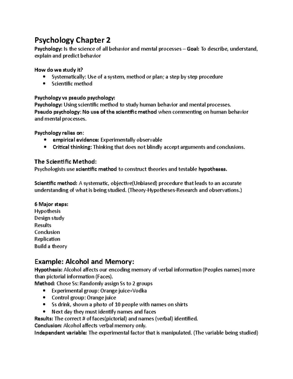 Psychology Chapter 2 - Lecture notes 2 - Psychology Chapter 2 ...