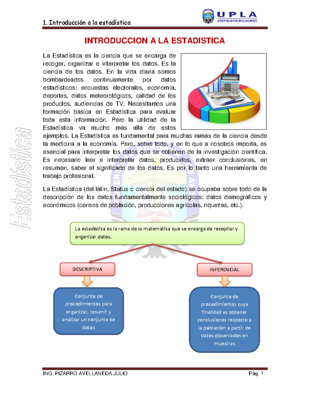 1 Introduccion - asd - INTRODUCCION A LA ESTADISTICA La Estadística es la ciencia que se encarga ...