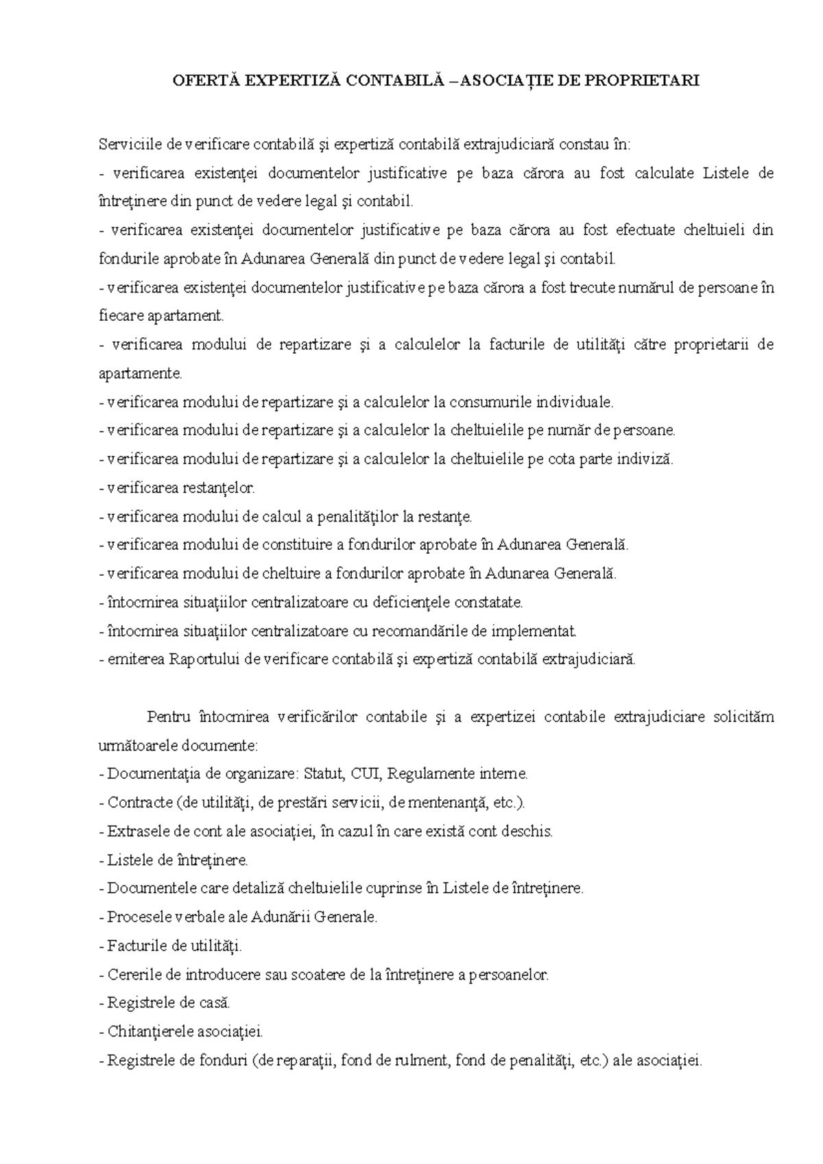 OfertĂ ExpertizĂ ContabilĂ - OFERTĂ EXPERTIZĂ CONTABILĂ – ASOCIAŢIE DE ...