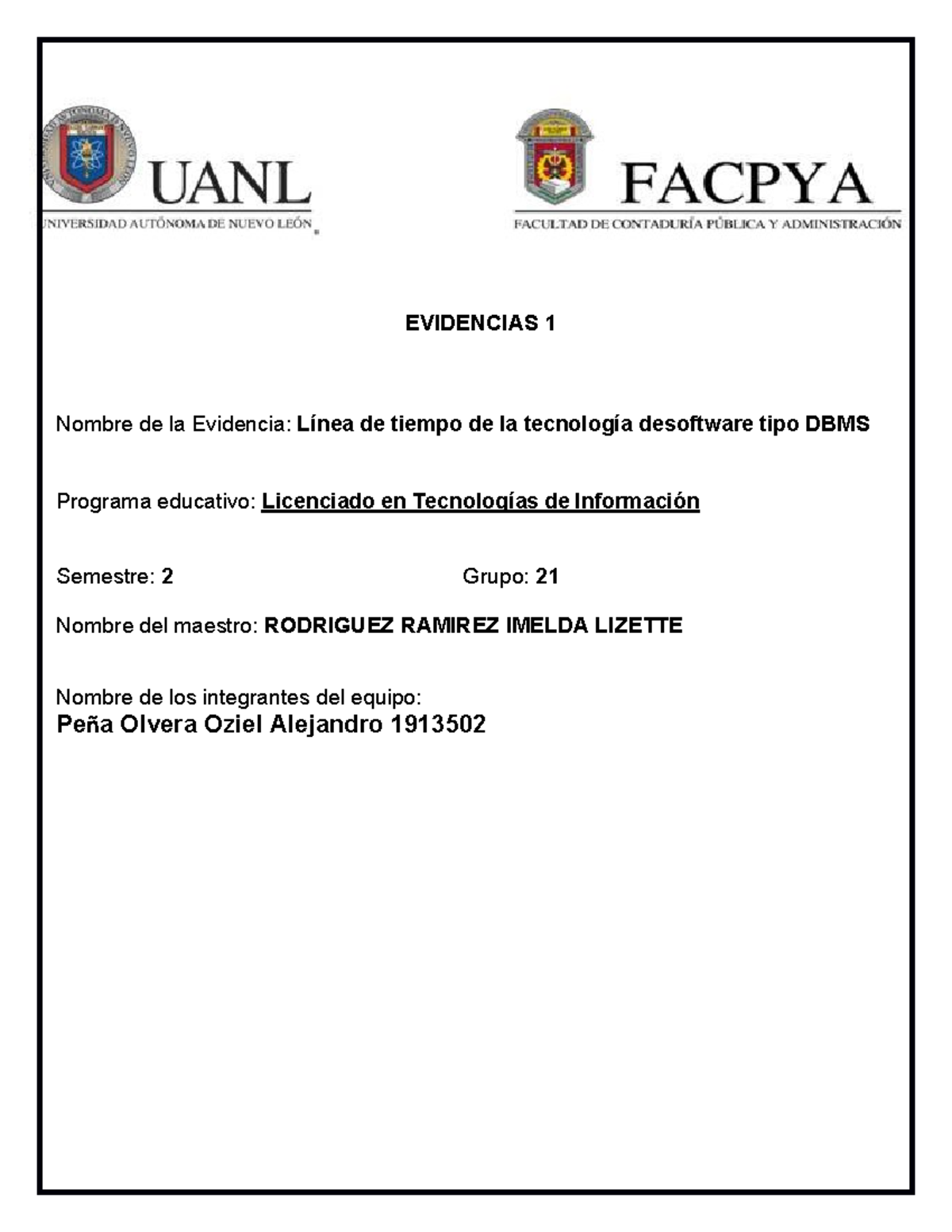 Línea de tiempo de la tecnología de software tipo DBMS - EVIDENCIAS 1 ...