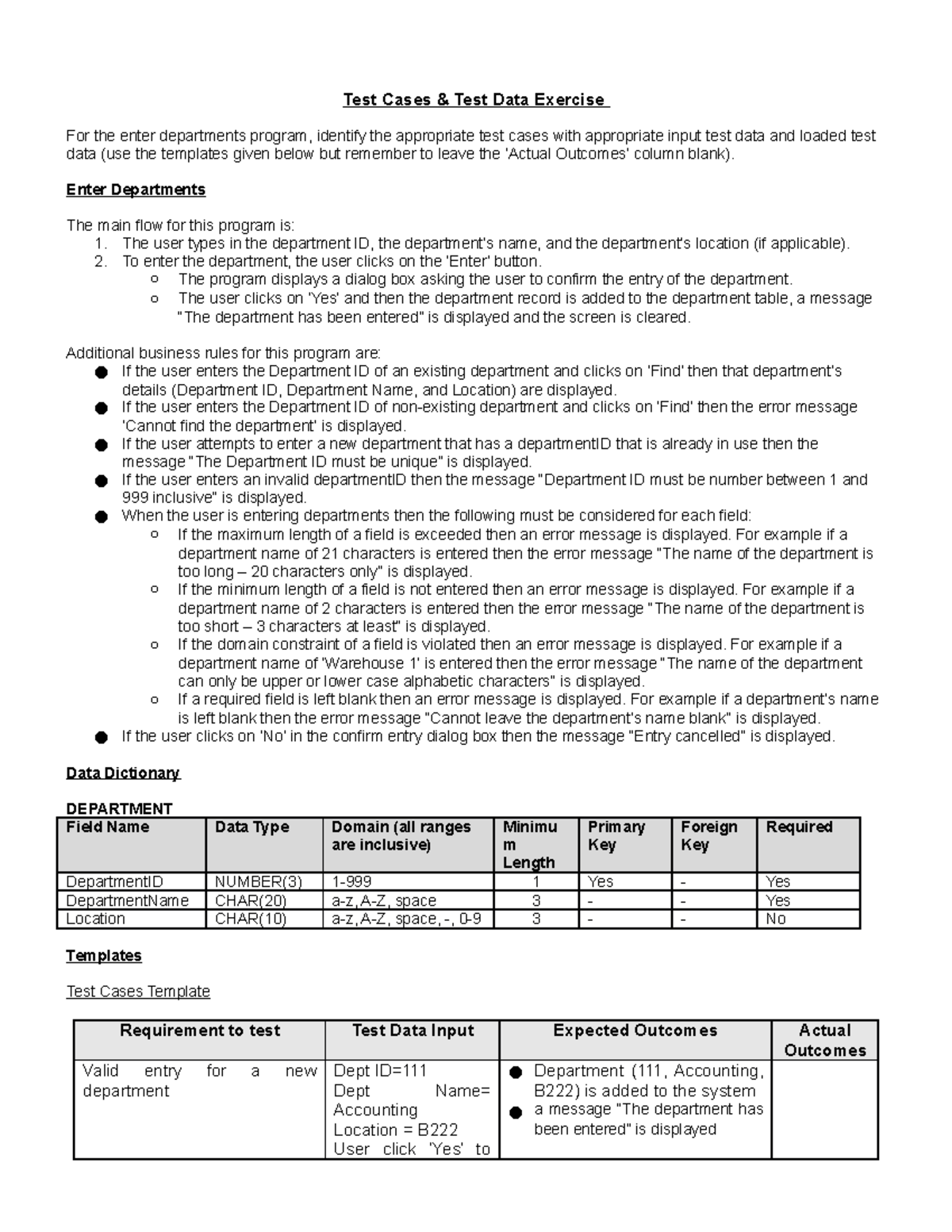 IT Testing Homework 3 - Test Cases & Test Data Exercise For the enter ...