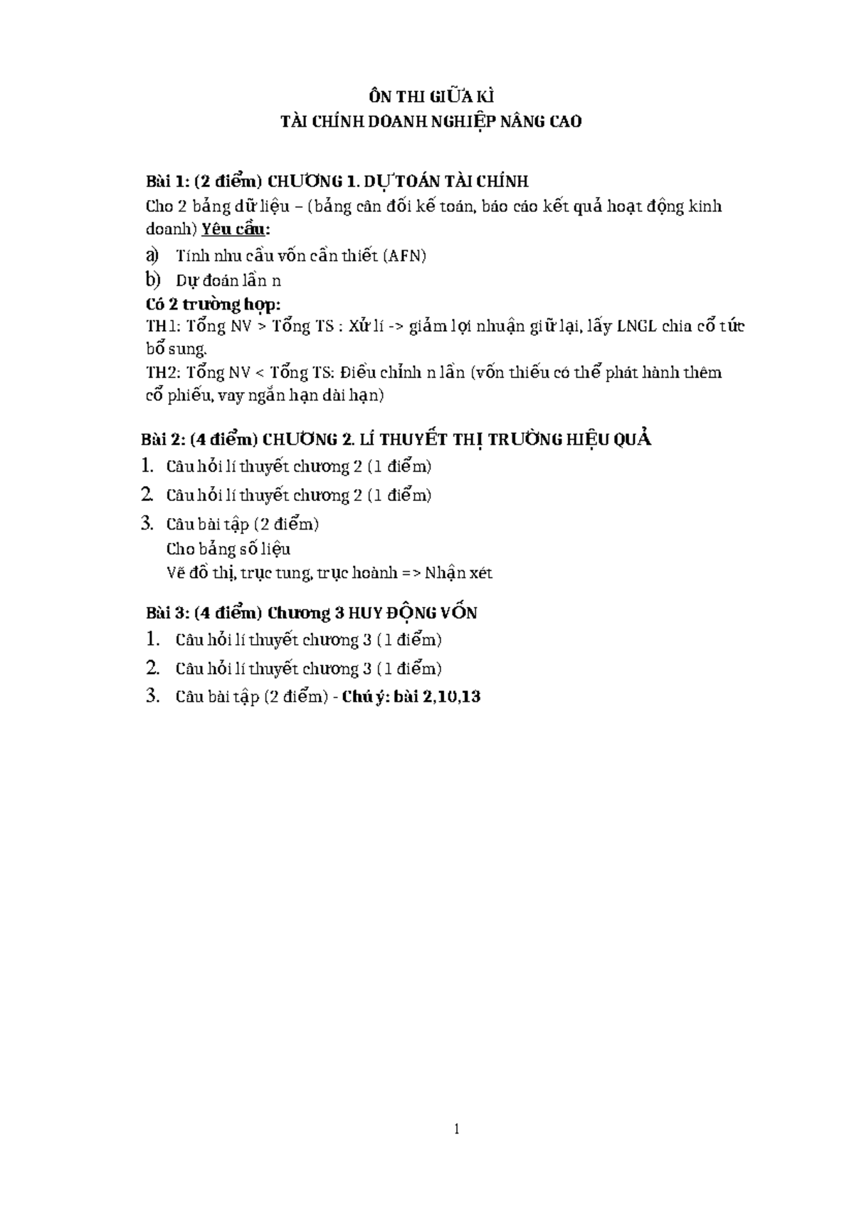 Ôn thi GK môn TCDN NC - On thi GK môn TCDN NC - ÔN THI GI ỮA KÌ TÀI CHÍNH DOANH NGHI ỆP NÂNG CAO ...