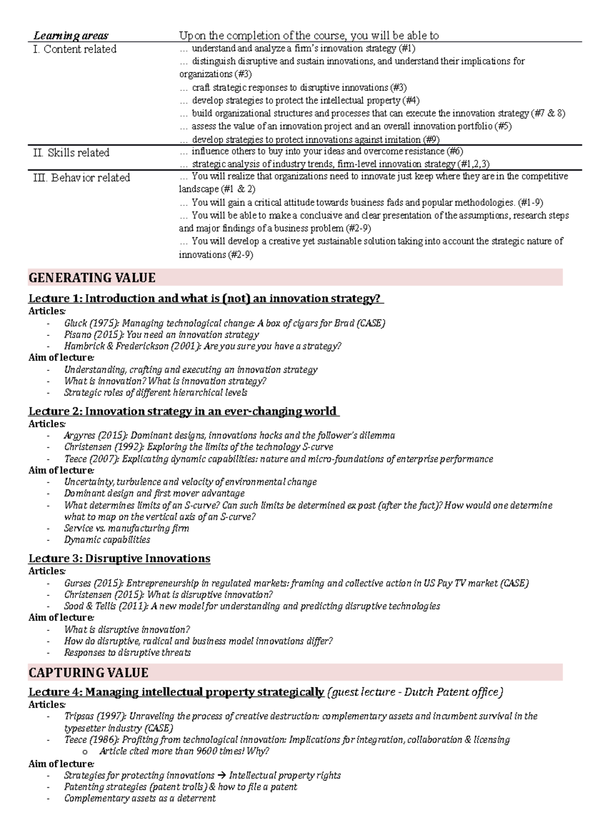 Course Content Summary - Learning areas Upon the completion of the ...