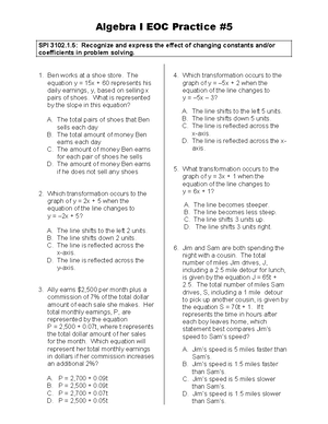 EOC Practice WS 7 Answers - Algebra I EOC Practice SPI 3102.2: Operate ...