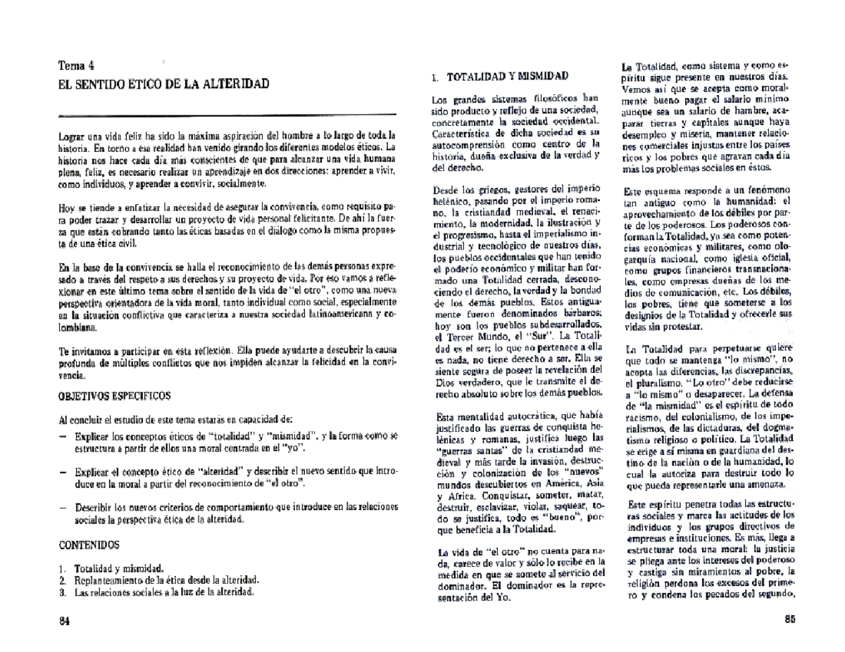 Alteridad - Tema 4 La Totalidad, como sistema y como EL SENTIDO ETICO ...